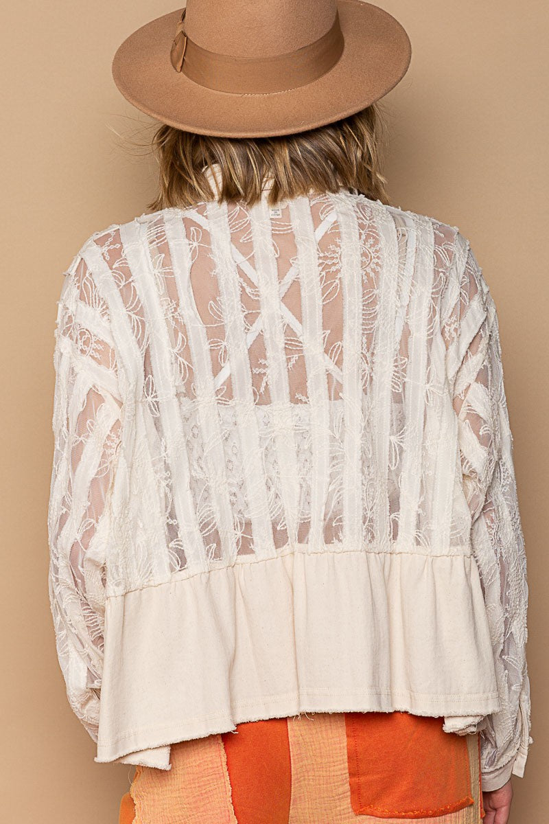 Oversize Lace Pattern Sheer Contrast Jacket Oatmilk – Broadway in Stanley